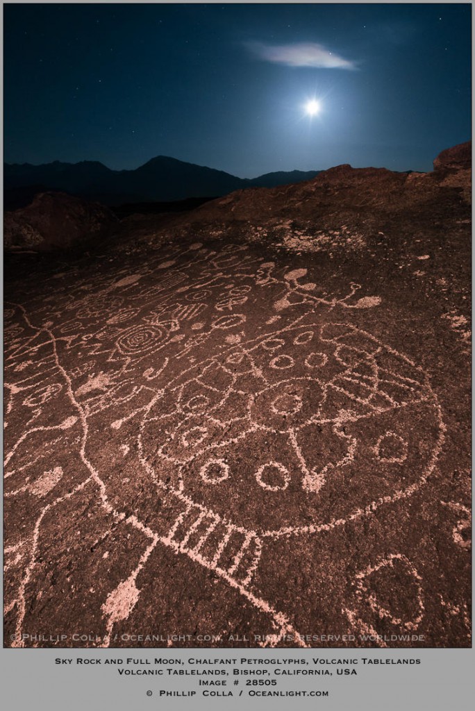 Sky Rock and Full Moon, Chalfant Petroglyphs, Volcanic Tablelands ...